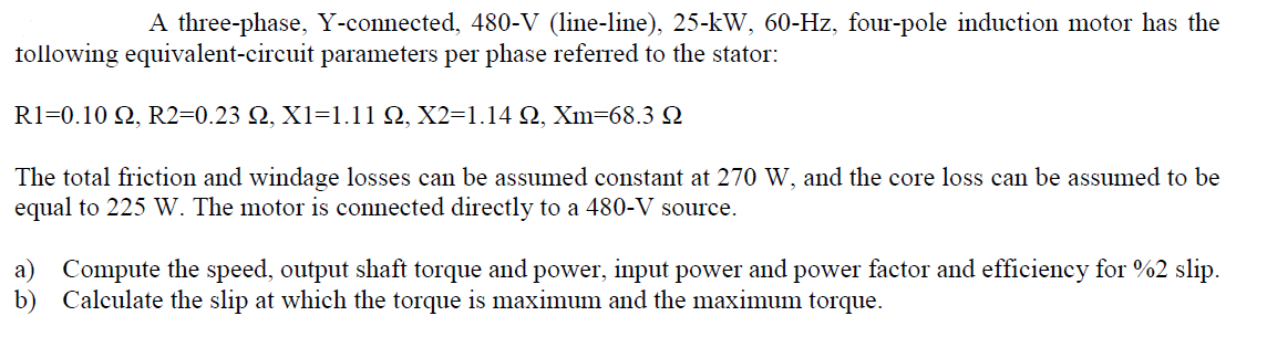 A three-phase, Y-connected, 480−V (line-line), | Chegg.com
