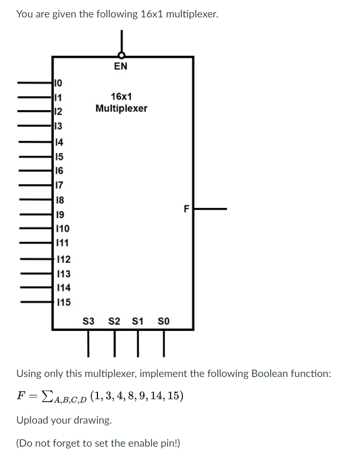 Solved You are given the following 16x1 multiplexer. EN 16x1 | Chegg.com