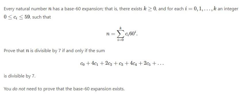 Solved Every natural number n has a base-60 expansion; that | Chegg.com