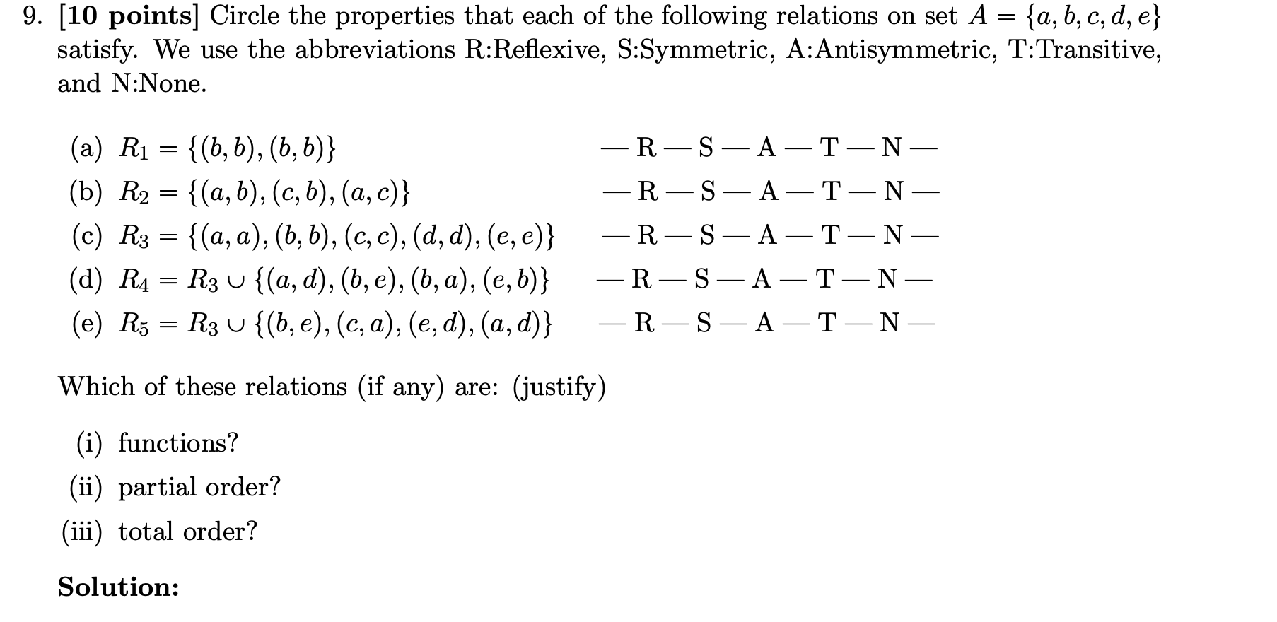 Solved 9. [10 points] Circle the properties that each of the | Chegg.com