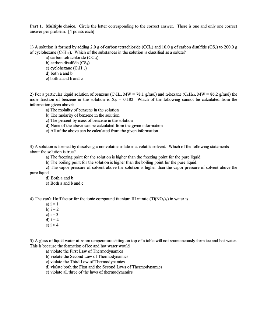 Solved Part 1. Multiple choice. Circle the letter | Chegg.com