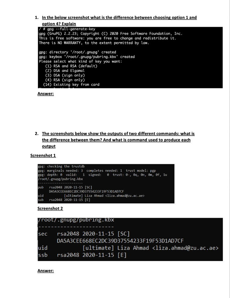 Solved 1. In the below screenshot what is the difference | Chegg.com