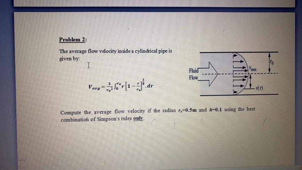Solved Problem 2: The average flow velocity inside a | Chegg.com