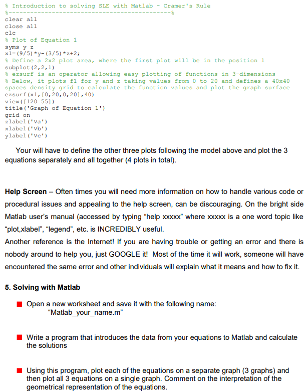 ETC/CET 102 Lab #5 - MATLAB Project-Cramer's Rule | Chegg.com