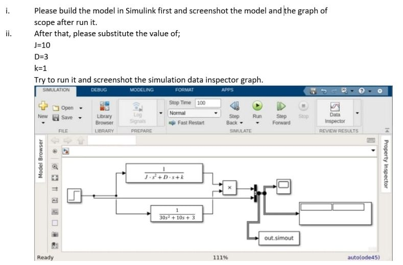 Solved i. Please build the model in Simulink first and | Chegg.com