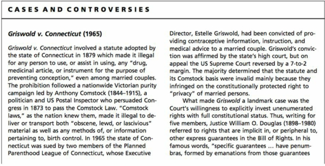 CASES AND CONTROVERSIES Griswold v. Connecticut | Chegg.com