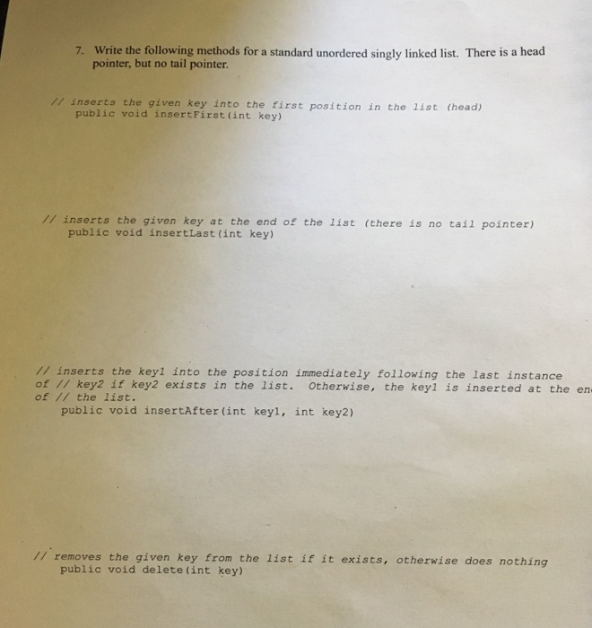 Solved Write the following methods for a standard unordered | Chegg.com