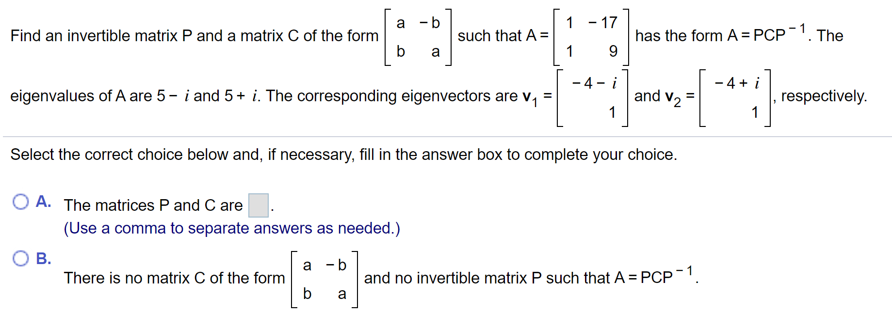 Solved a -b 1 - 17 Find an invertible matrix P and a matrix | Chegg.com