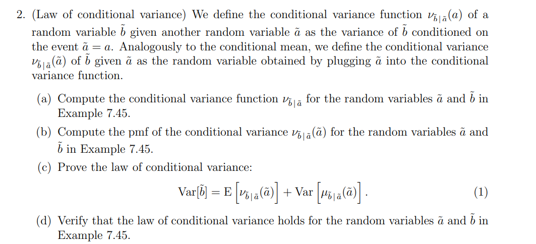 (Law of conditional variance) We define the | Chegg.com
