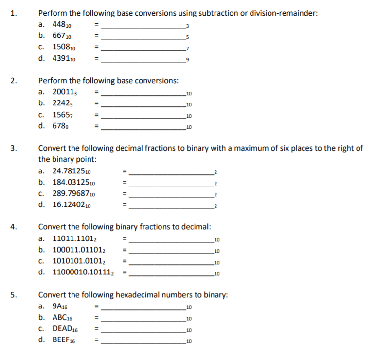 Solved 1. Perform the following base conversions using | Chegg.com