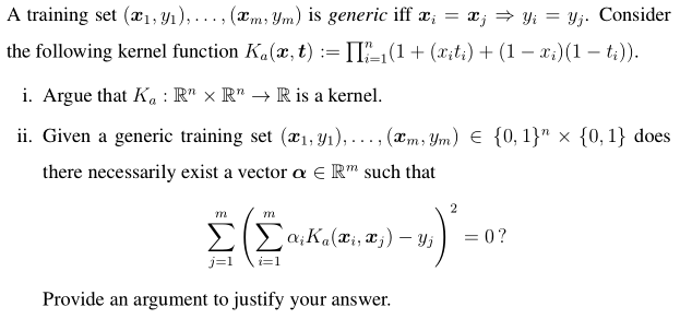 ? A training set (21, yı),..., (Im; Ym) is generic | Chegg.com
