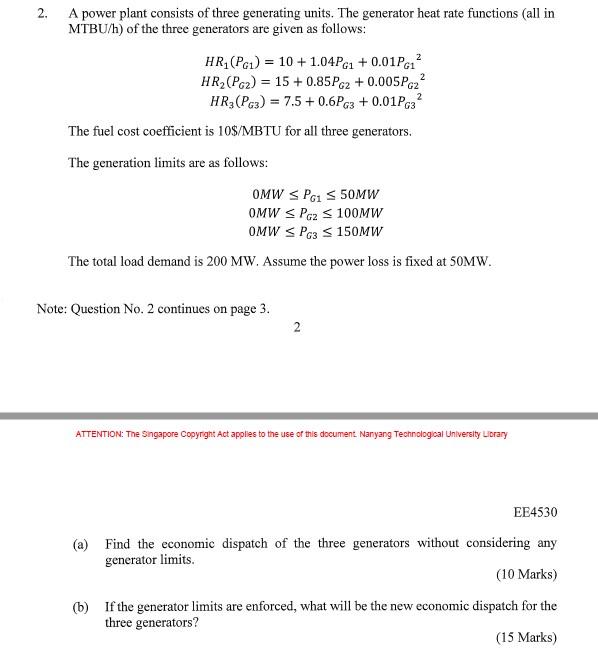 Solved 2. A power plant consists of three generating units. | Chegg.com