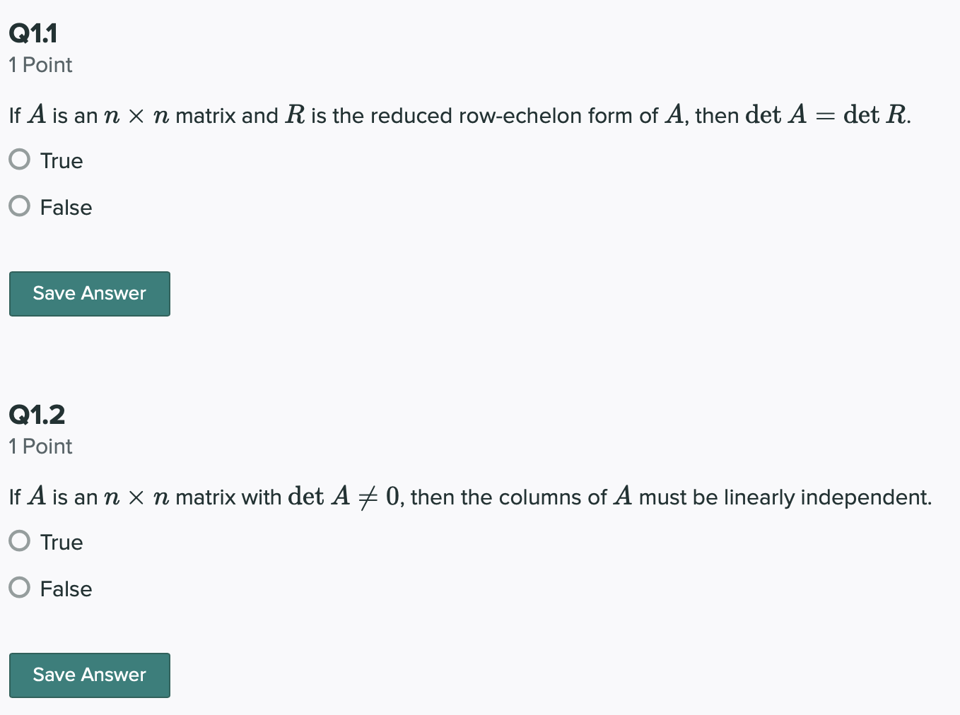 Solved Q11 1 Point If A Is An N X N Matrix And R Is The 