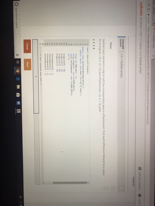 Solved CHALLNOT 55.1:Multiple arrays Reset Subtract each | Chegg.com