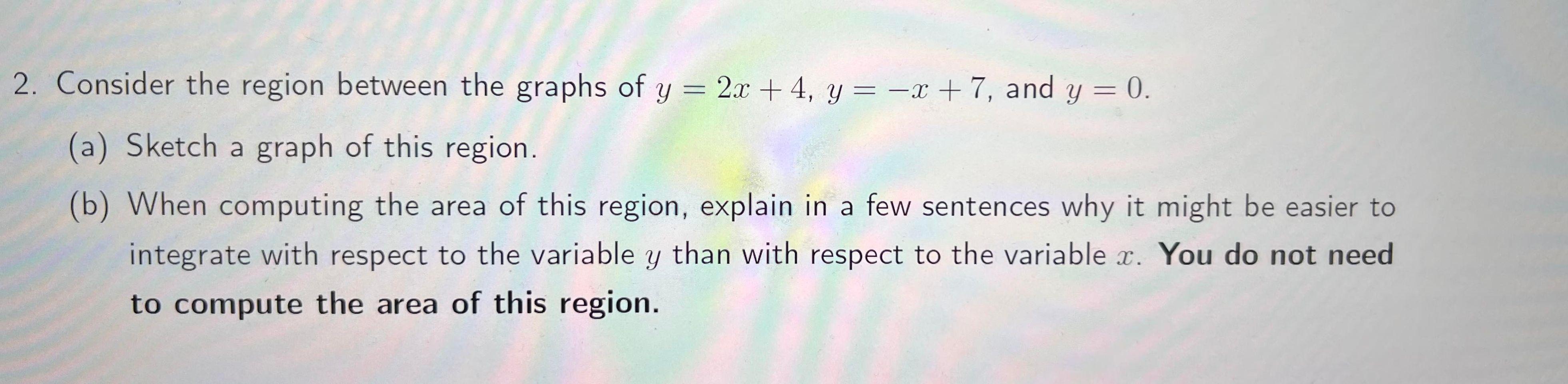 Solved 2. Consider the region between the graphs of y = 2x + | Chegg.com