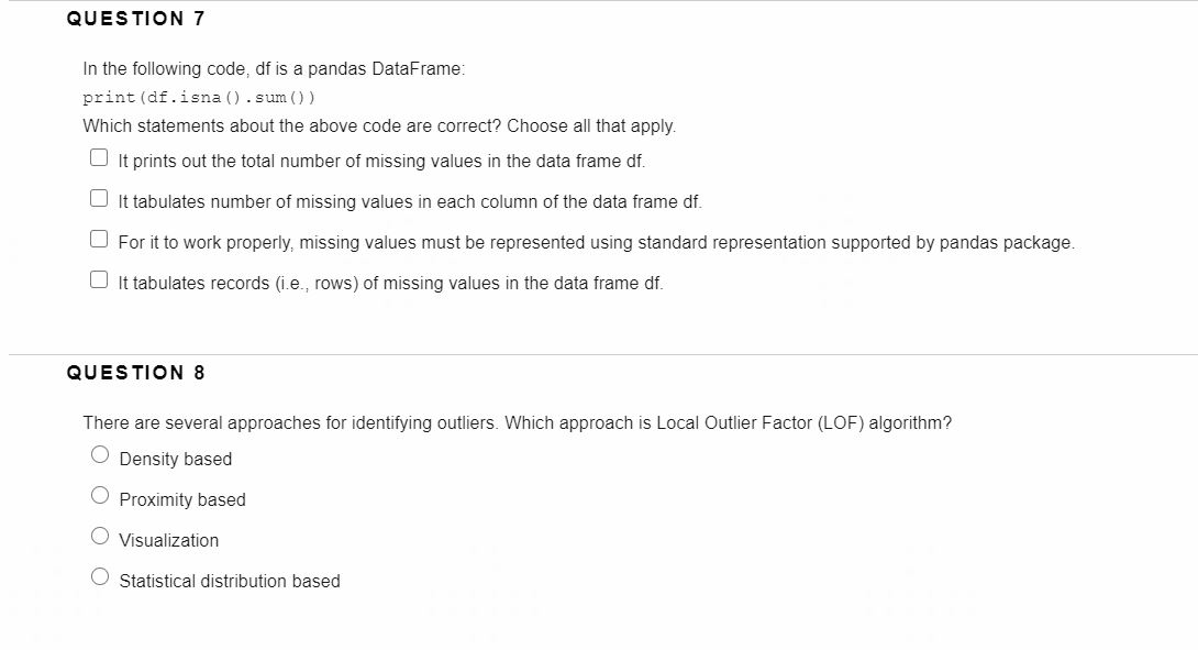 Solved Question 7 In The Following Code Df Is A Pandas