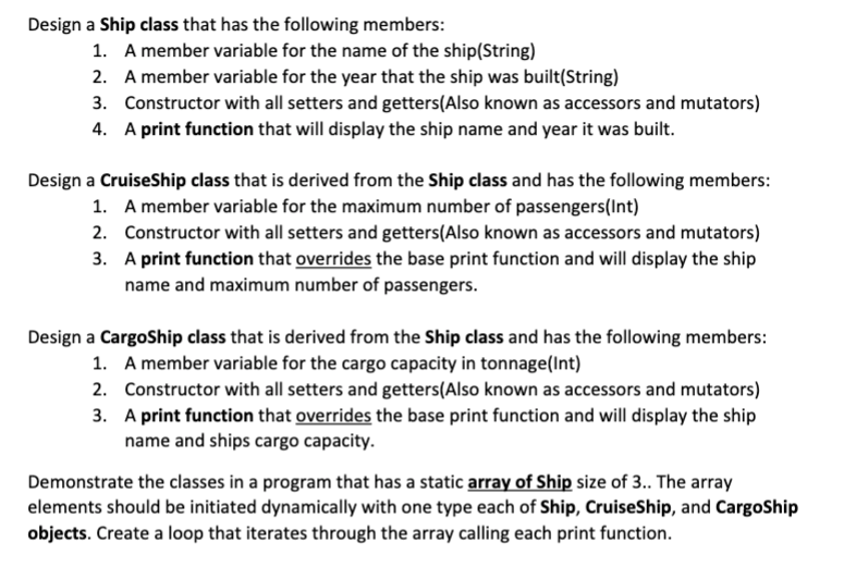 Solved Design a Ship class that has the following members: | Chegg.com