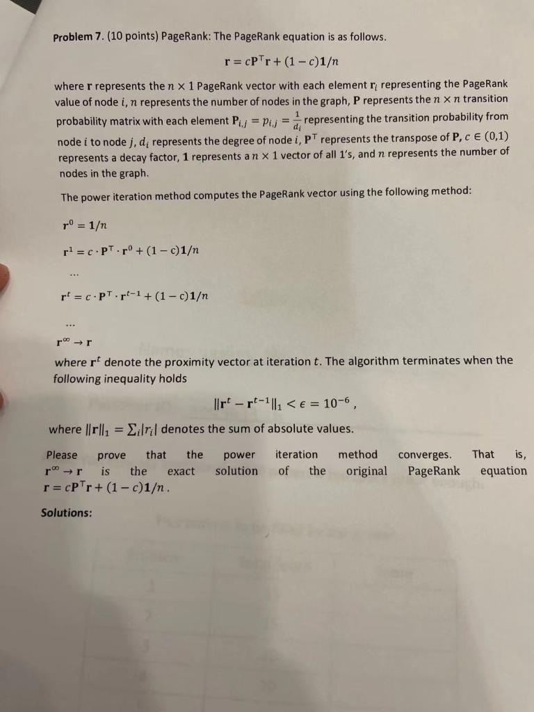 Problem 7.(10 points) PageRank: The PageRank equation | Chegg.com