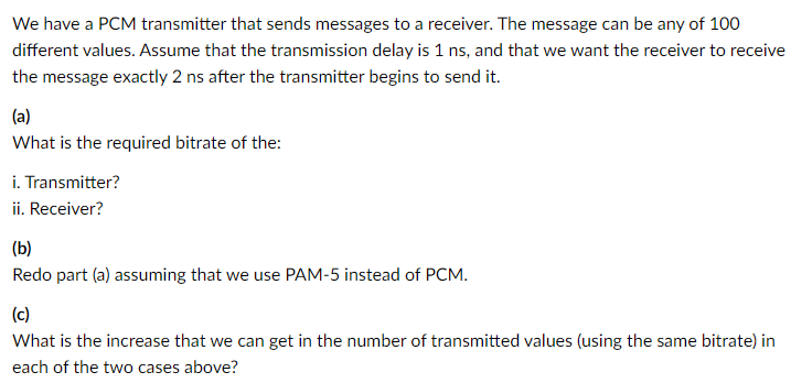 Solved We have a PCM transmitter that sends messages to a | Chegg.com
