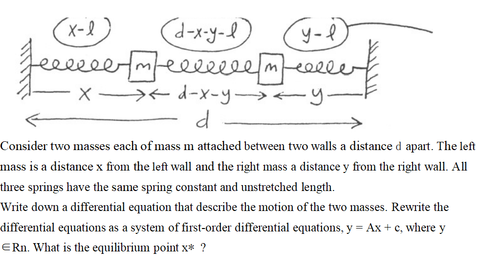 Solved Consider two masses each of mass m attached between | Chegg.com
