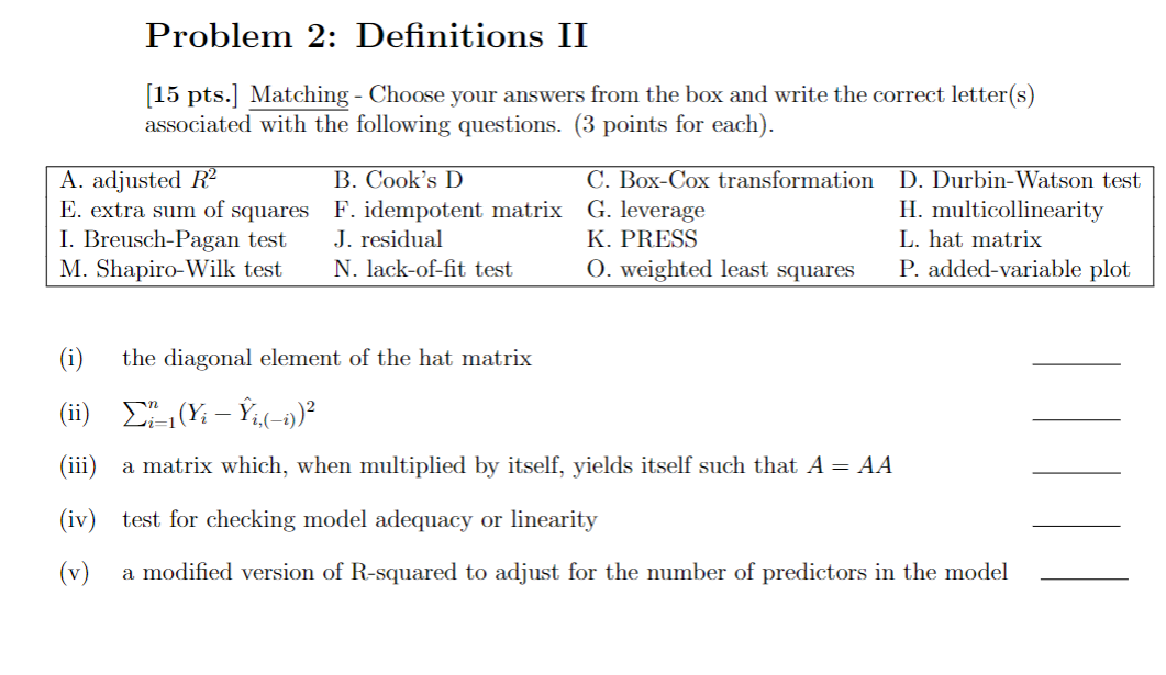 Solved Problem 2: Definitions II (15 pts.] Matching - Choose | Chegg.com
