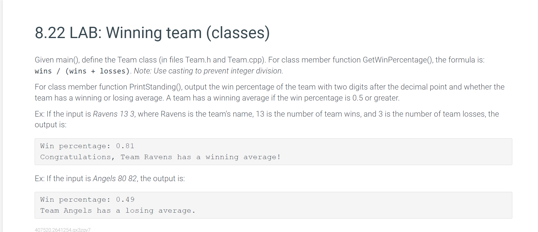 Solved 8.22 LAB: Winning team (classes) Given main(), define | Chegg.com