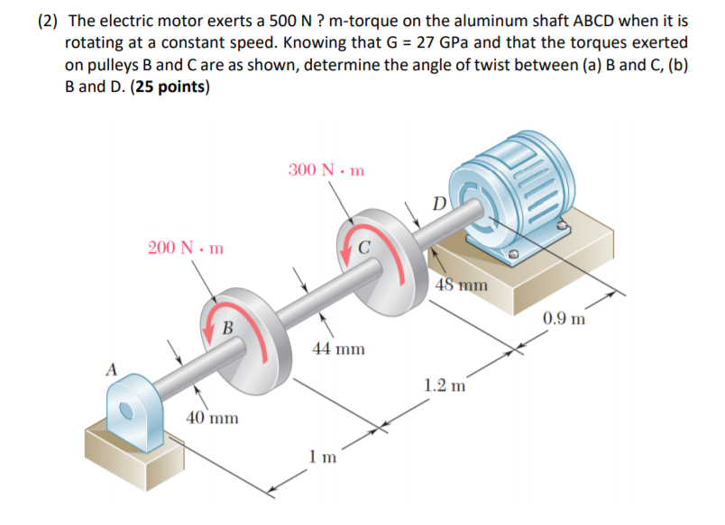 Solved (2) The electric motor exerts a 500 N ? m-torque on | Chegg.com