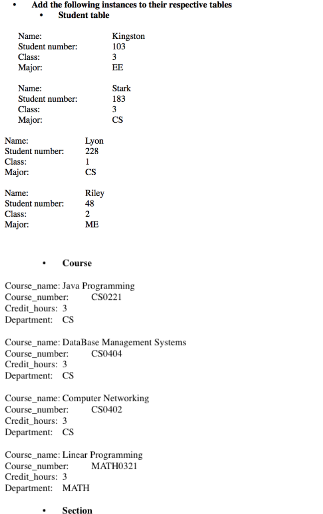 Solved Add the following instances to their respective | Chegg.com