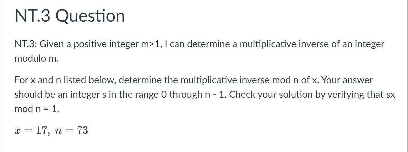 Solved NT.3 Question NT.3: Given a positive integer m>1, I | Chegg.com