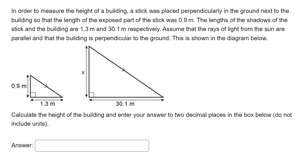 Solved In order to measure the height of a building, a stick | Chegg.com