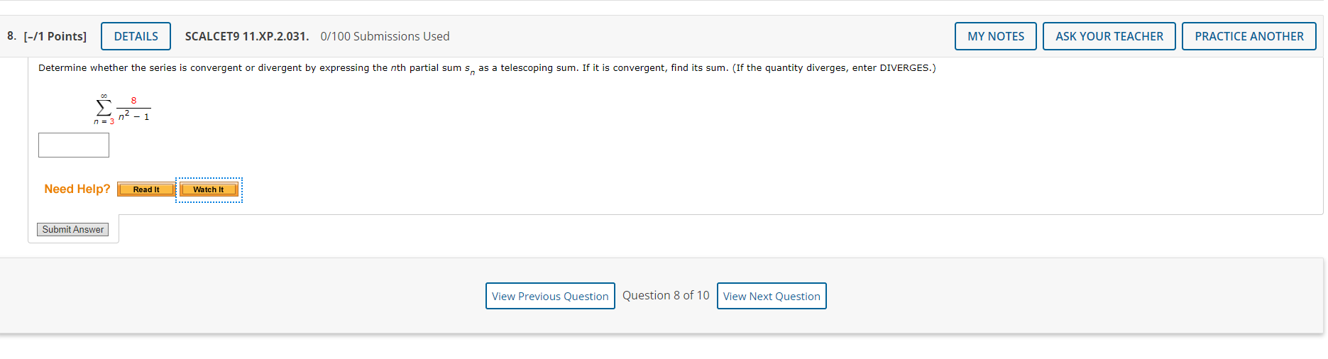 Solved ∑n=3∞n2−18 | Chegg.com