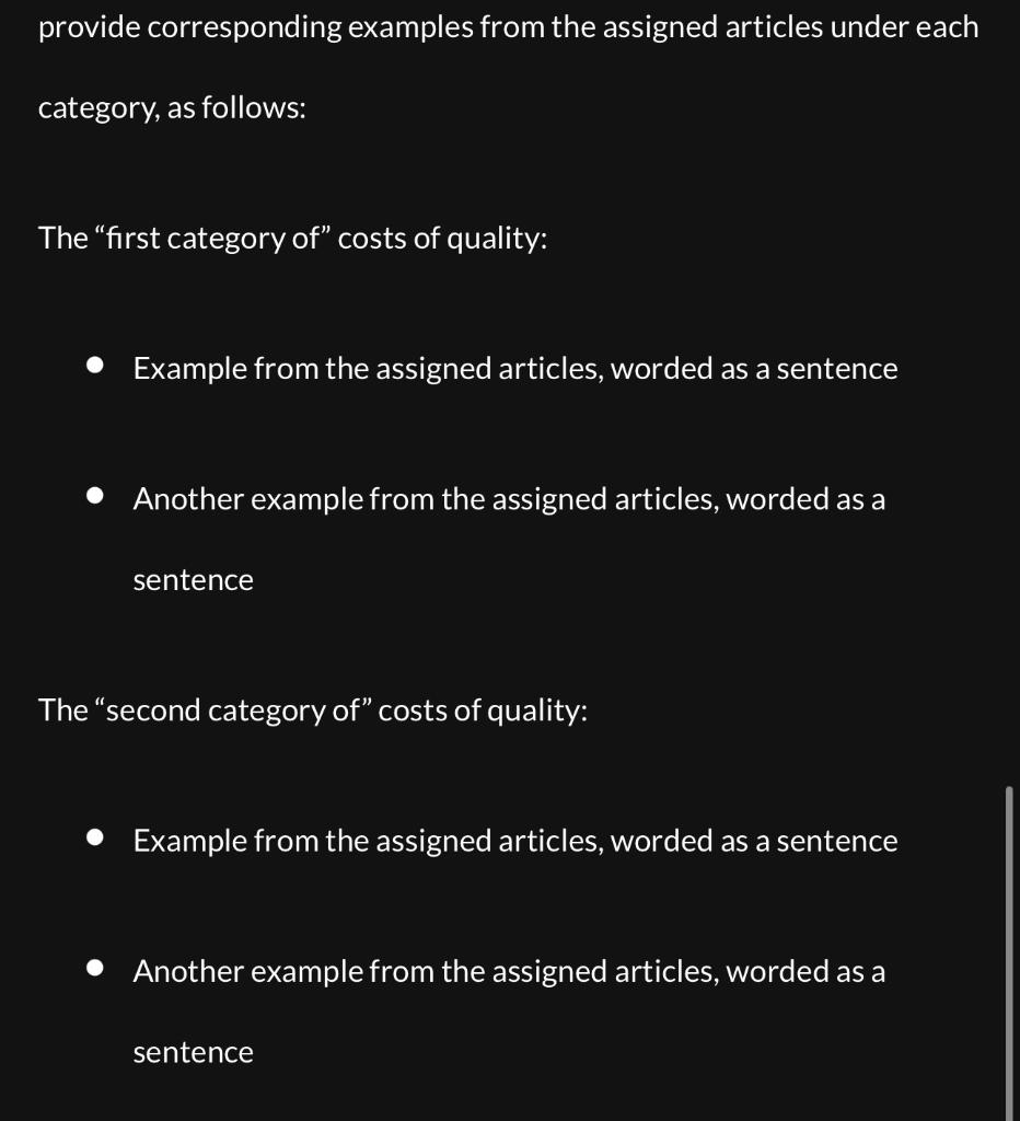 Solved provide corresponding examples from the assigned | Chegg.com
