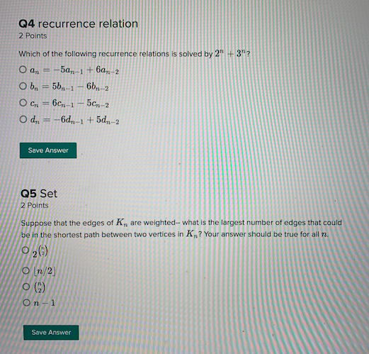 Solved Q4 recurrence relation 2 Points Which of the | Chegg.com