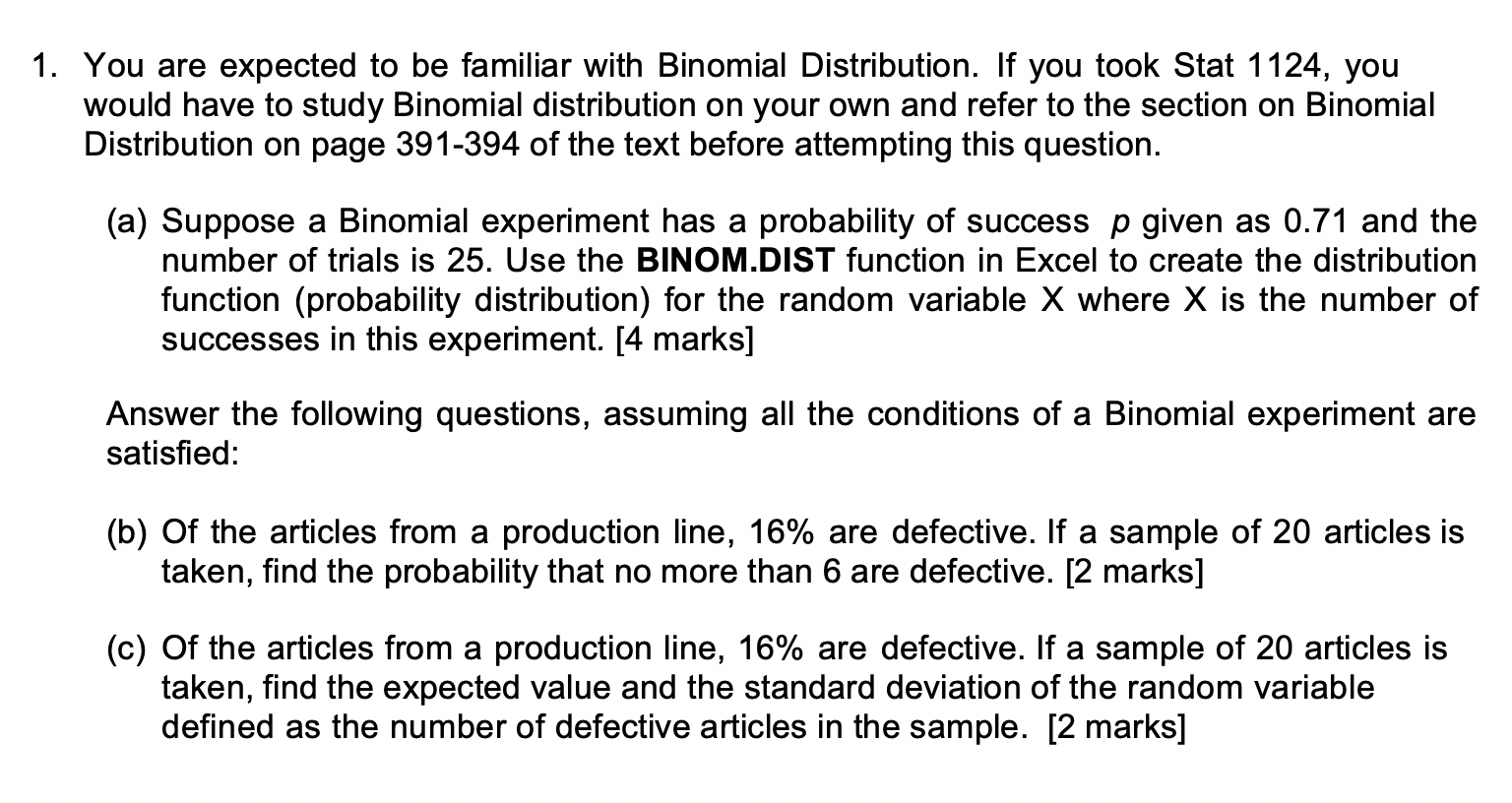 Solved 1. You are expected to be familiar with Binomial | Chegg.com