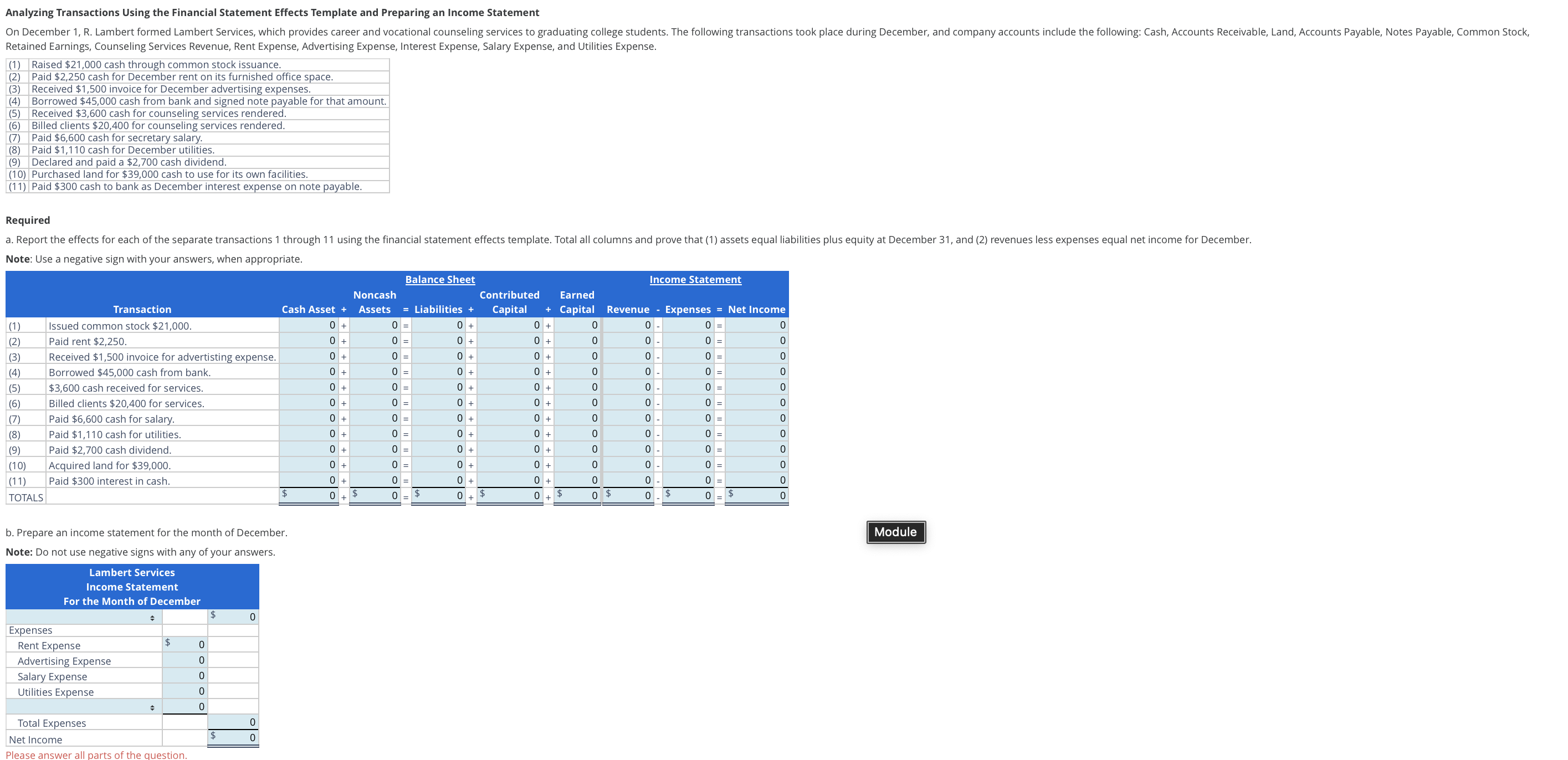 Solved Analyzing Transactions Using the Financial Statement | Chegg.com
