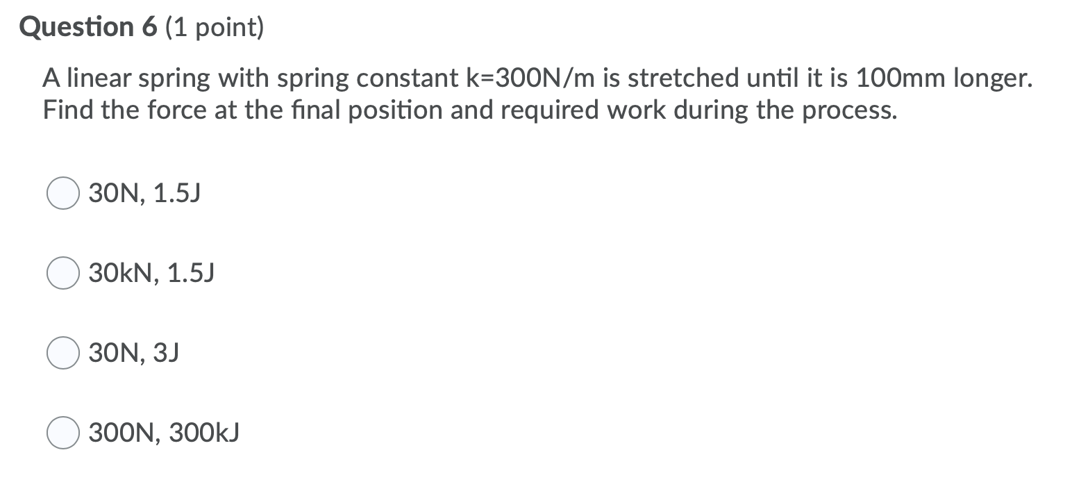 Solved Question 6 1 Point A Linear Spring With Spring