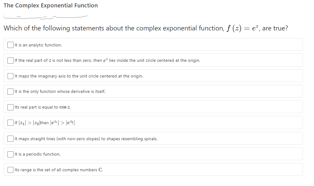 Solved The Complex Exponential Function Which of the | Chegg.com