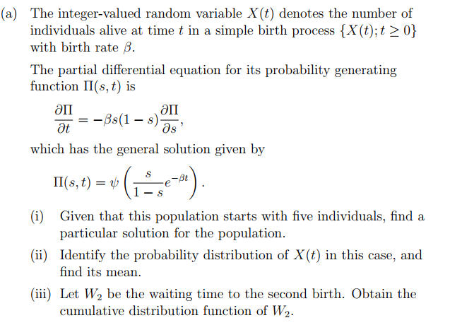 Solved The integer-valued random variable X(t) denotes the | Chegg.com