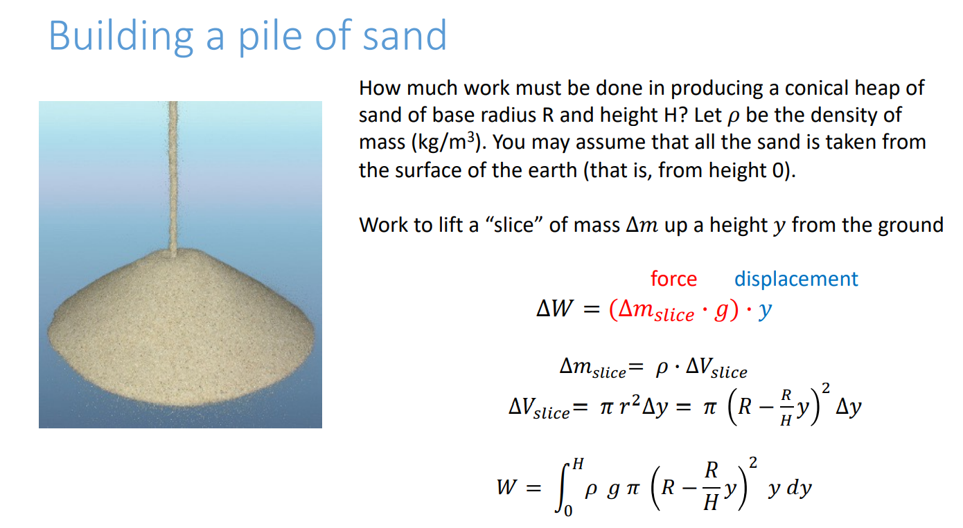 Solved Building a pile of sand How much work must be done in | Chegg.com