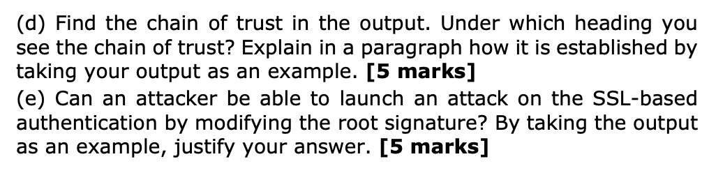 Solved (d) Find the chain of trust in the output. Under | Chegg.com