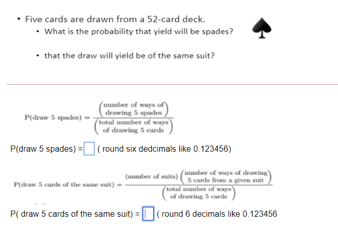 Solved • Five cards are drawn from a 52-card deck. • What is | Chegg.com