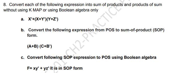 Solved Convert each of the following expression into sum of | Chegg.com