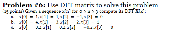 Solved Problem #6: Use DFT matrix to solve this problem (15 | Chegg.com
