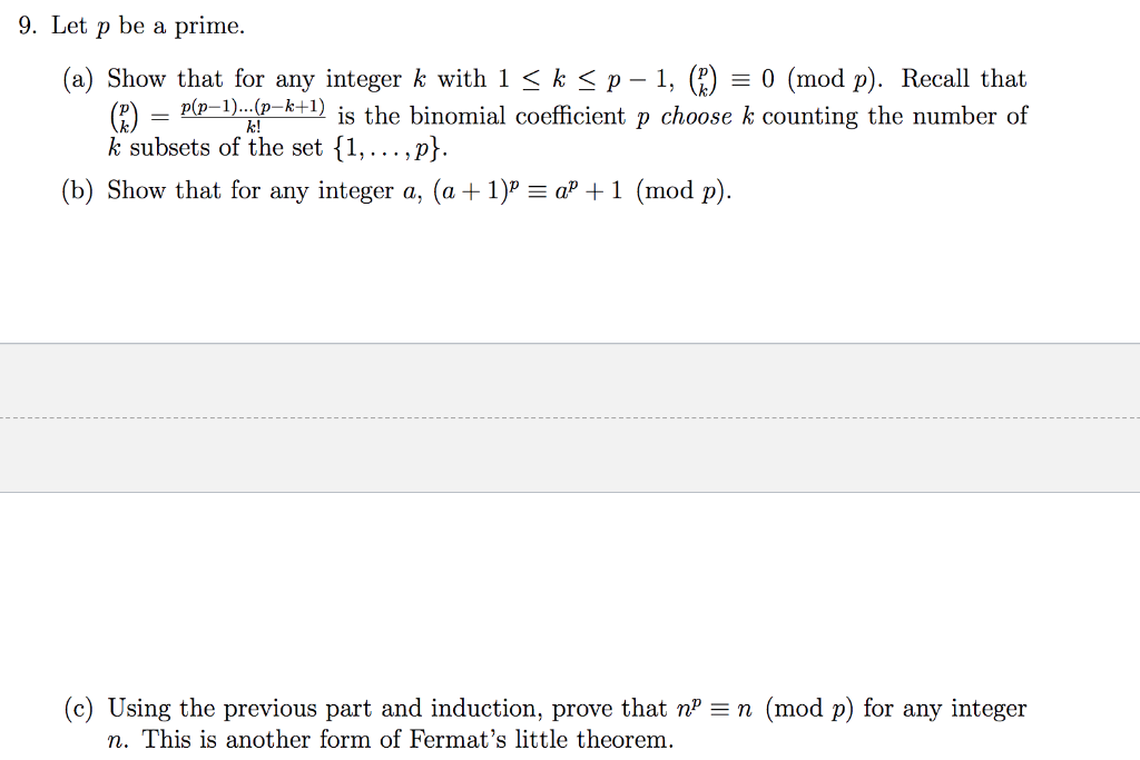Solved 9. Let p be a prime. (a) Show that for any integer k | Chegg.com