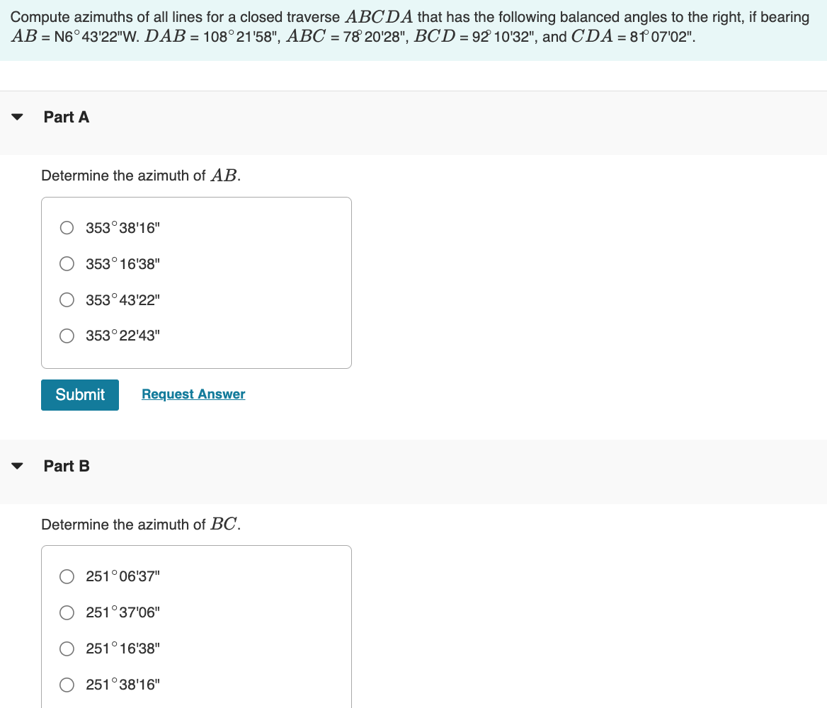 Solved Compute azimuths of all lines for a closed traverse | Chegg.com