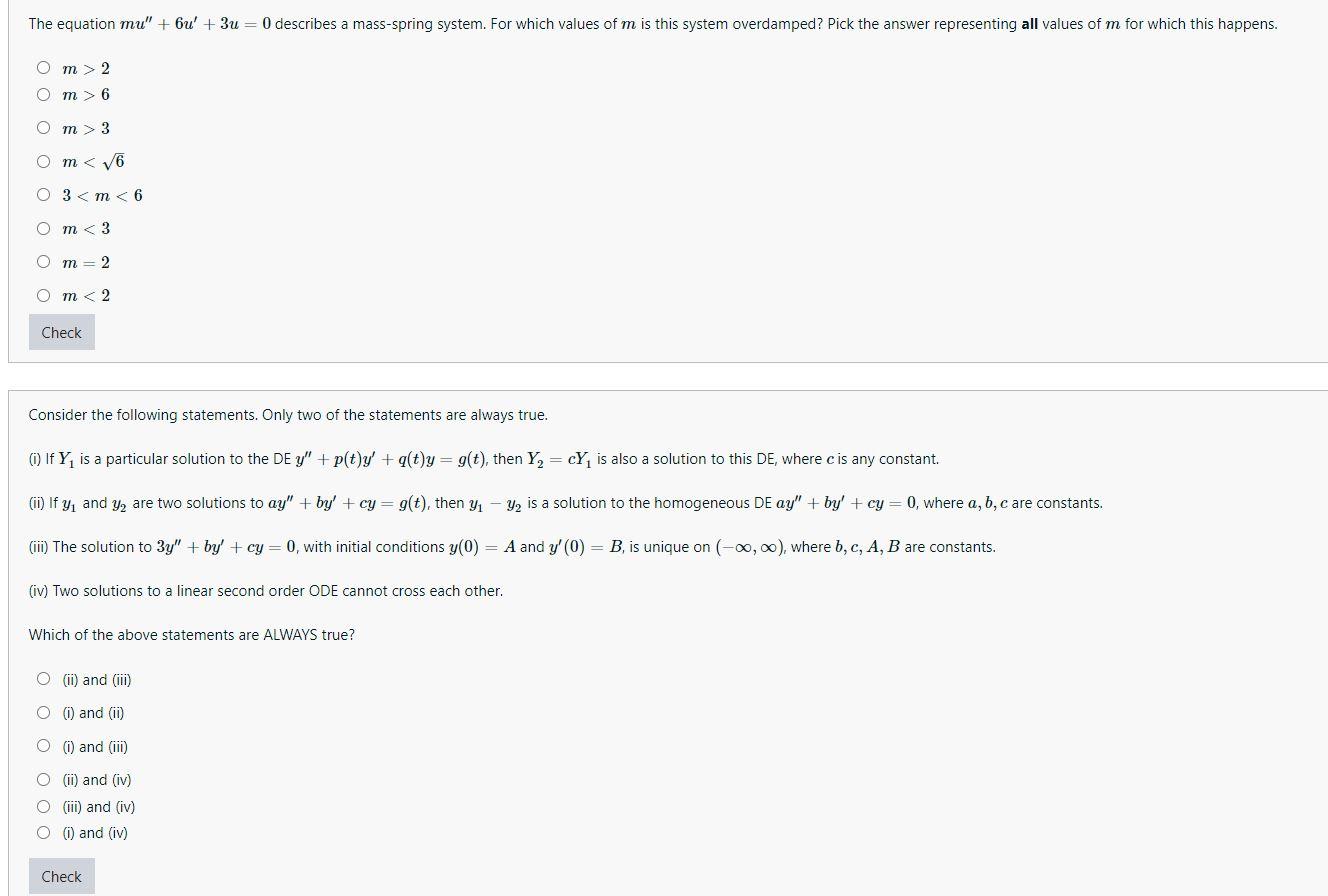 Solved The equation mu" + 6u' + 3u = 0 describes a | Chegg.com