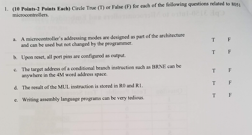 Solved s related to 8051 I. (10 Points-2 Points Each) Cirele | Chegg.com