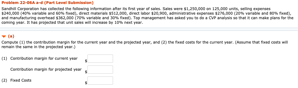 Solved Problem 22-06A a-d (Part Level Submission) Sandhill | Chegg.com