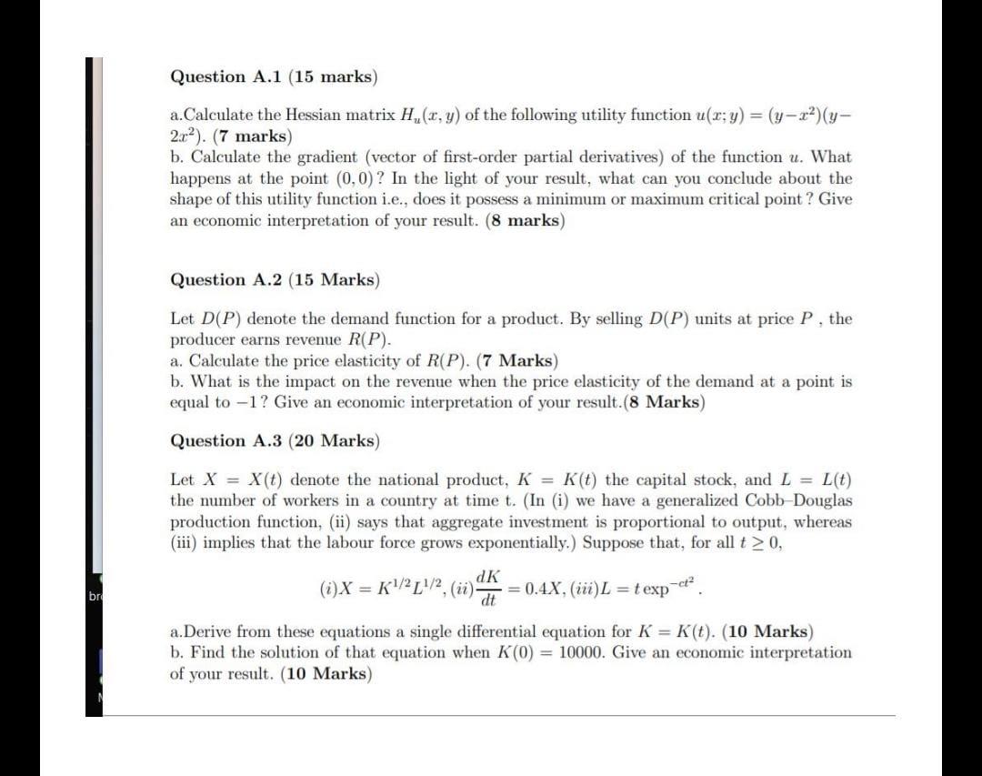 Solved Question A.1 (15 marks) a.Calculate the Hessian | Chegg.com