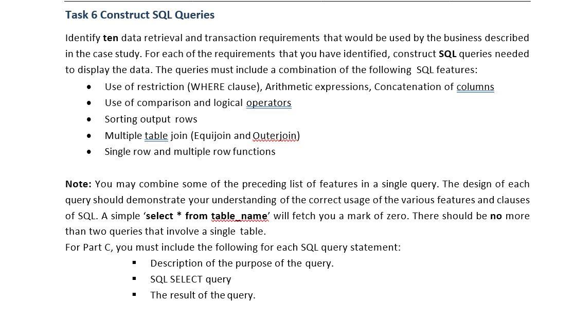 Task 6 Construct SQL Queries Identify ten data | Chegg.com
